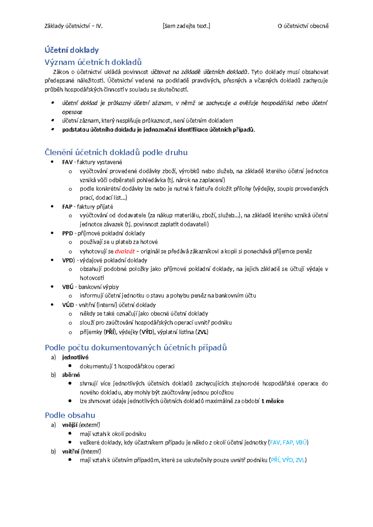 4. Účetní doklady: Definice, Náležitosti a Opravy - Studocu
