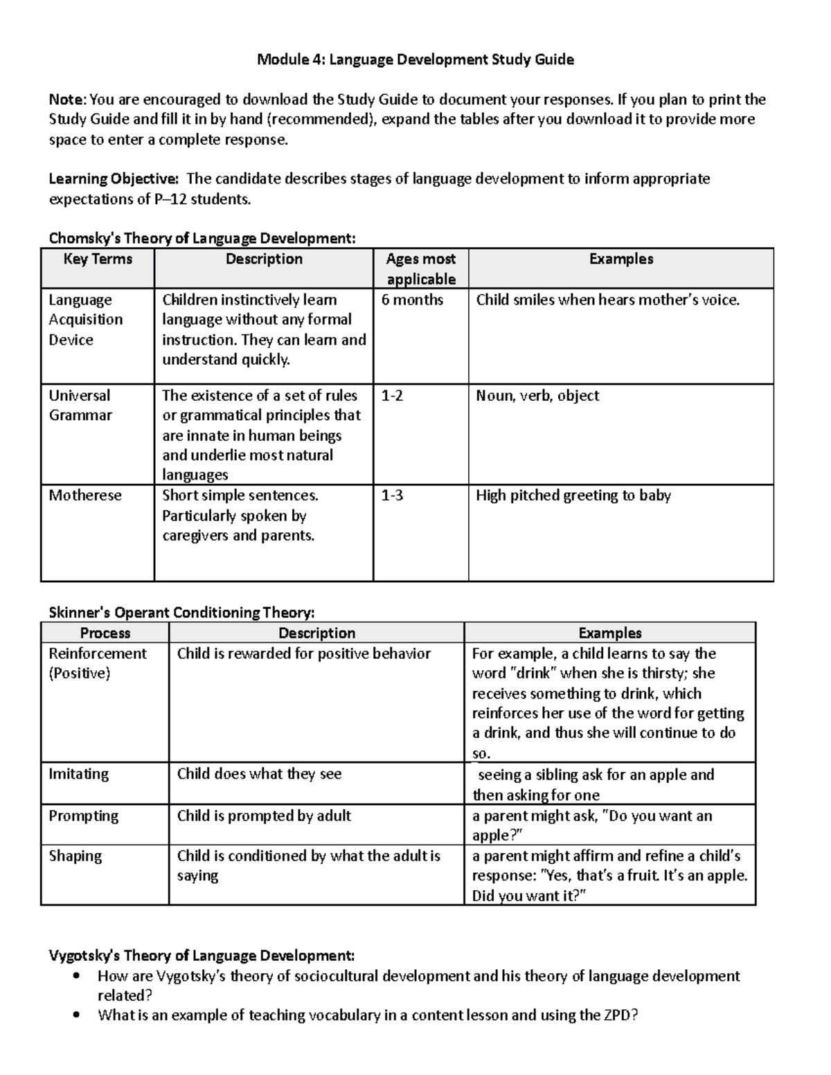 Module 4 Study Guide - Module 4: Language Development Study Guide Note: You are encouraged to ...