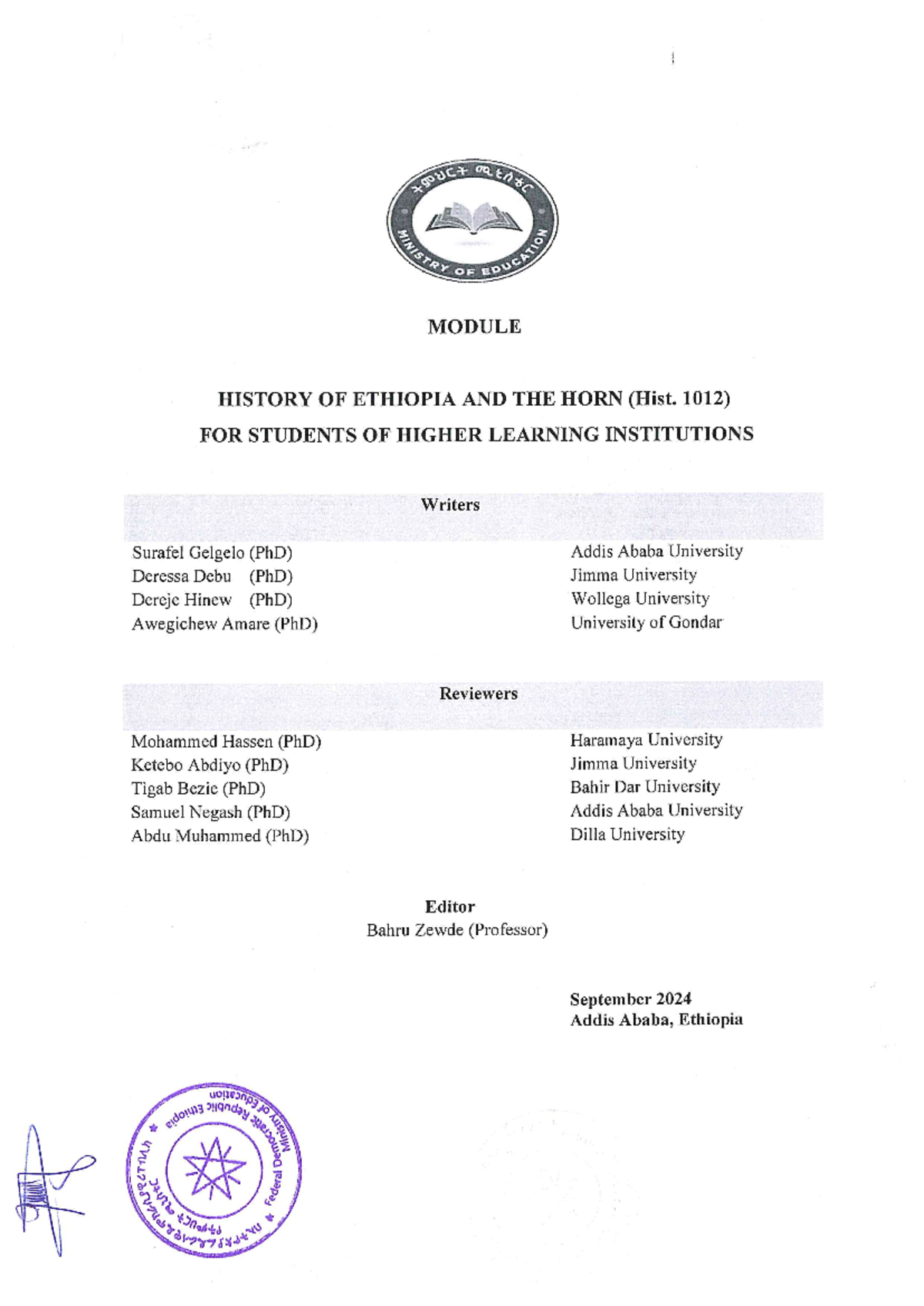 Revised Hist. 1012 Module: History of Ethiopia & the Horn 2024-3 - Studocu