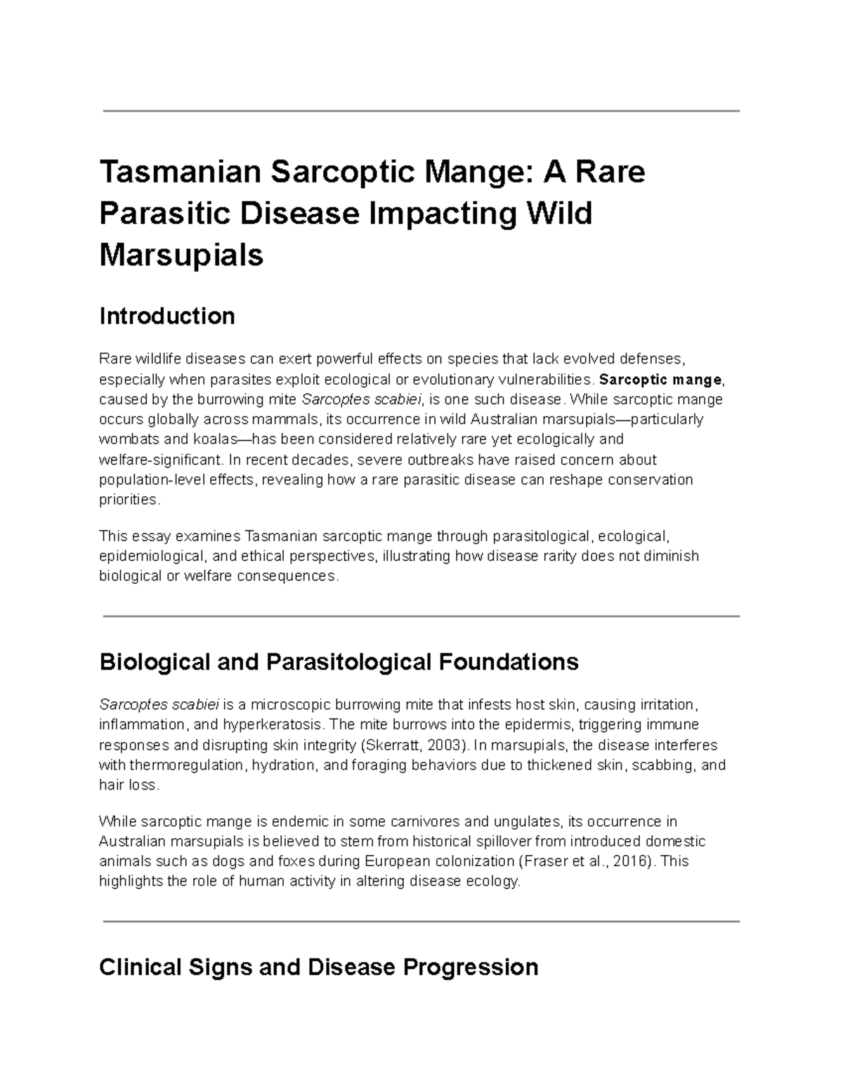 Tasmanian Sarcoptic Mange: Impacts on Wild Marsupials (Course #7) - Studocu