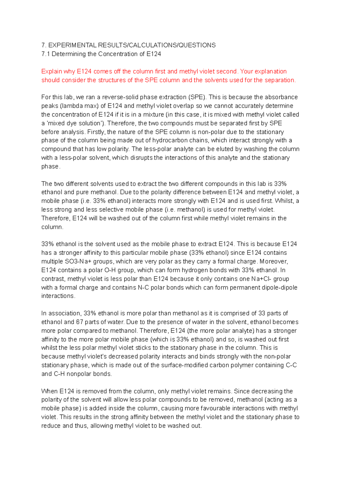 Chem 110 Lab 2-7: E124 Concentration Determination via SPE - Studocu