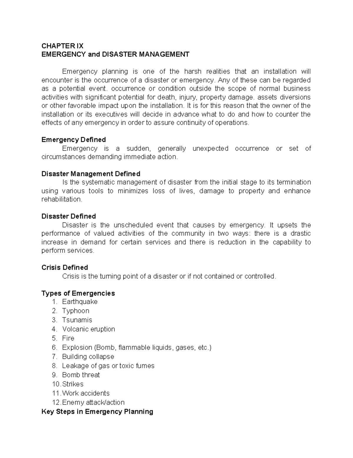 LEA 3 Chapter 9 - Emergency & Disaster Management Overview - Studocu