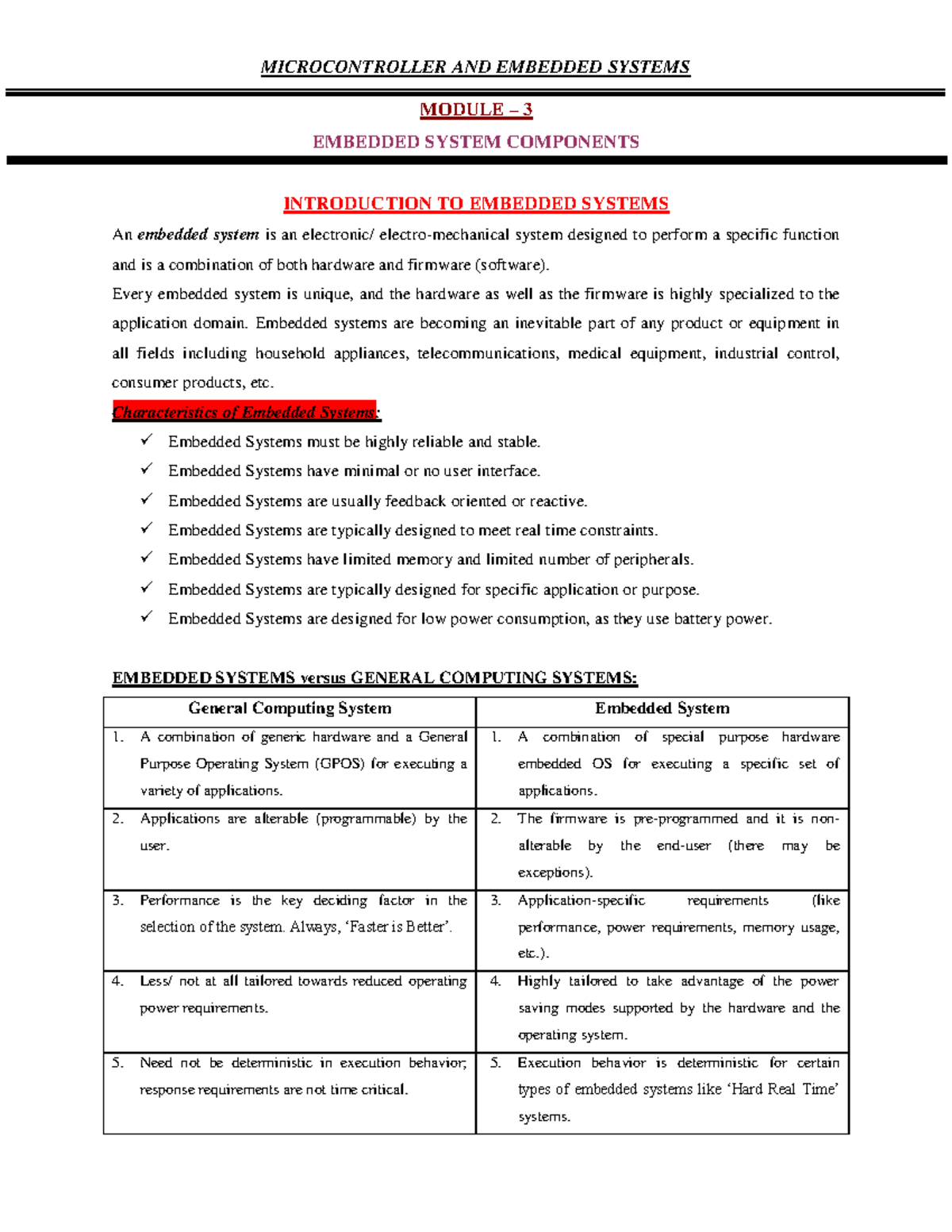 MICROCONTROLLER AND EMBEDDED SYSTEMS 18CS44 MODULE 3 COMPONENTS ...
