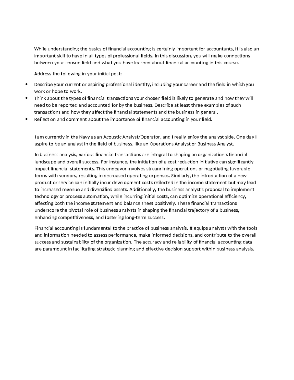 ACC 201 - Module 8 Discussion: Financial Accounting in Business ...