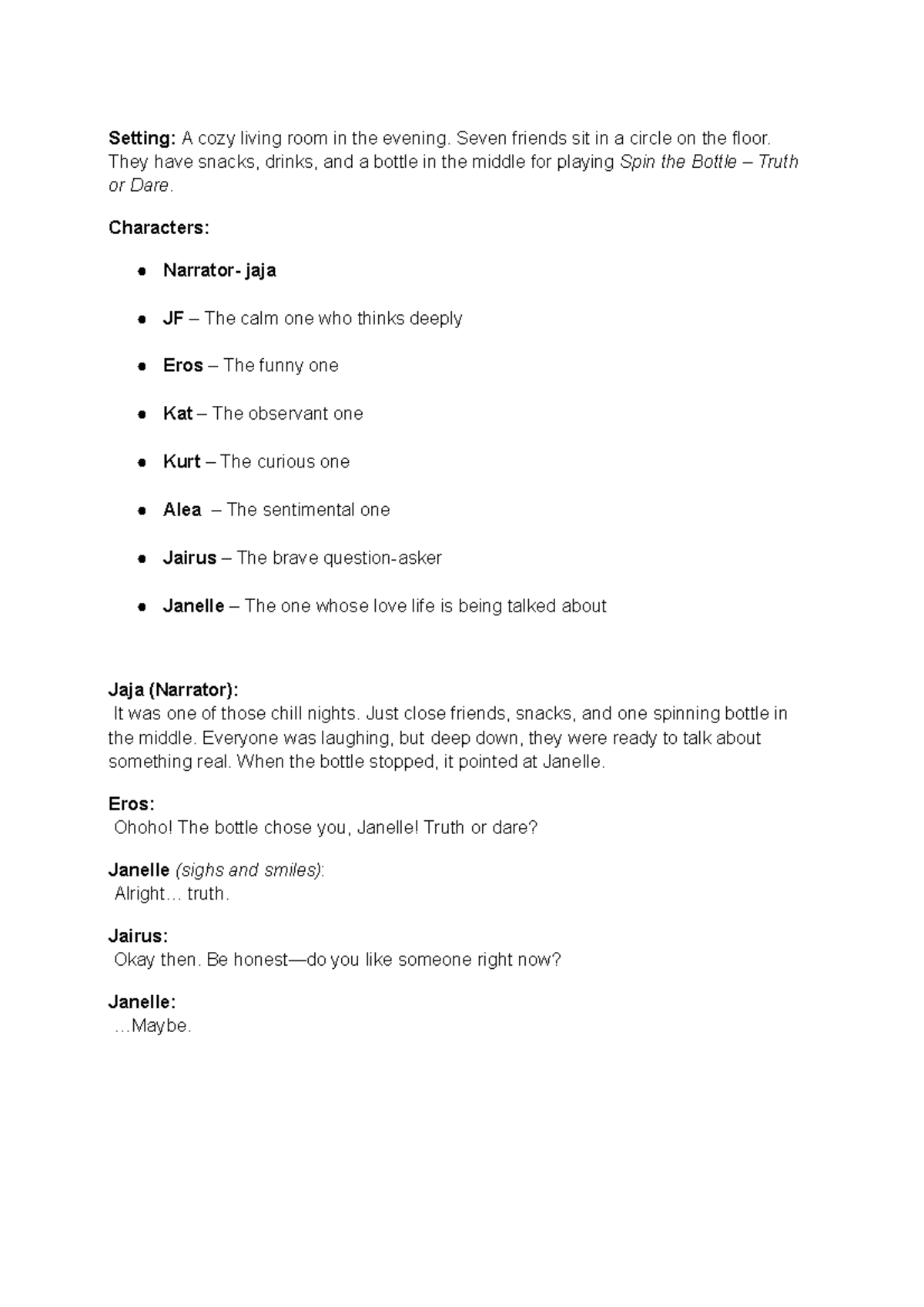 Script - PHILO: Spin the Bottle Truth or Dare Night - Studocu