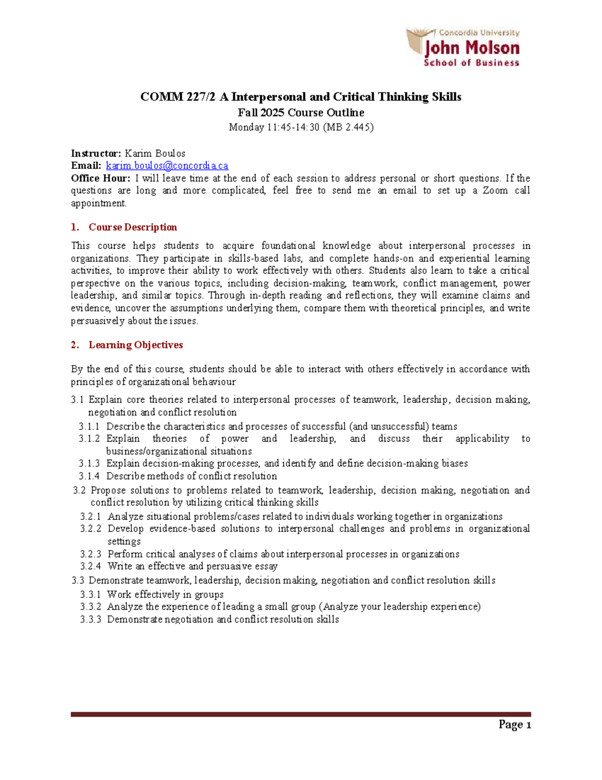COMM 227 Interpersonal & Critical Thinking Skills Course Outline Fall 2025 - Studocu
