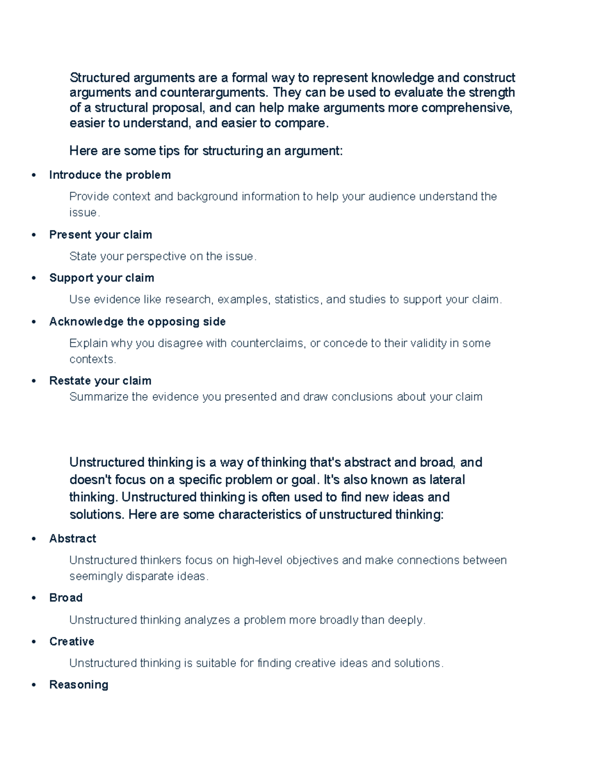 UNIT 4: Structured vs. Unstructured Thinking and Critical Skills ...