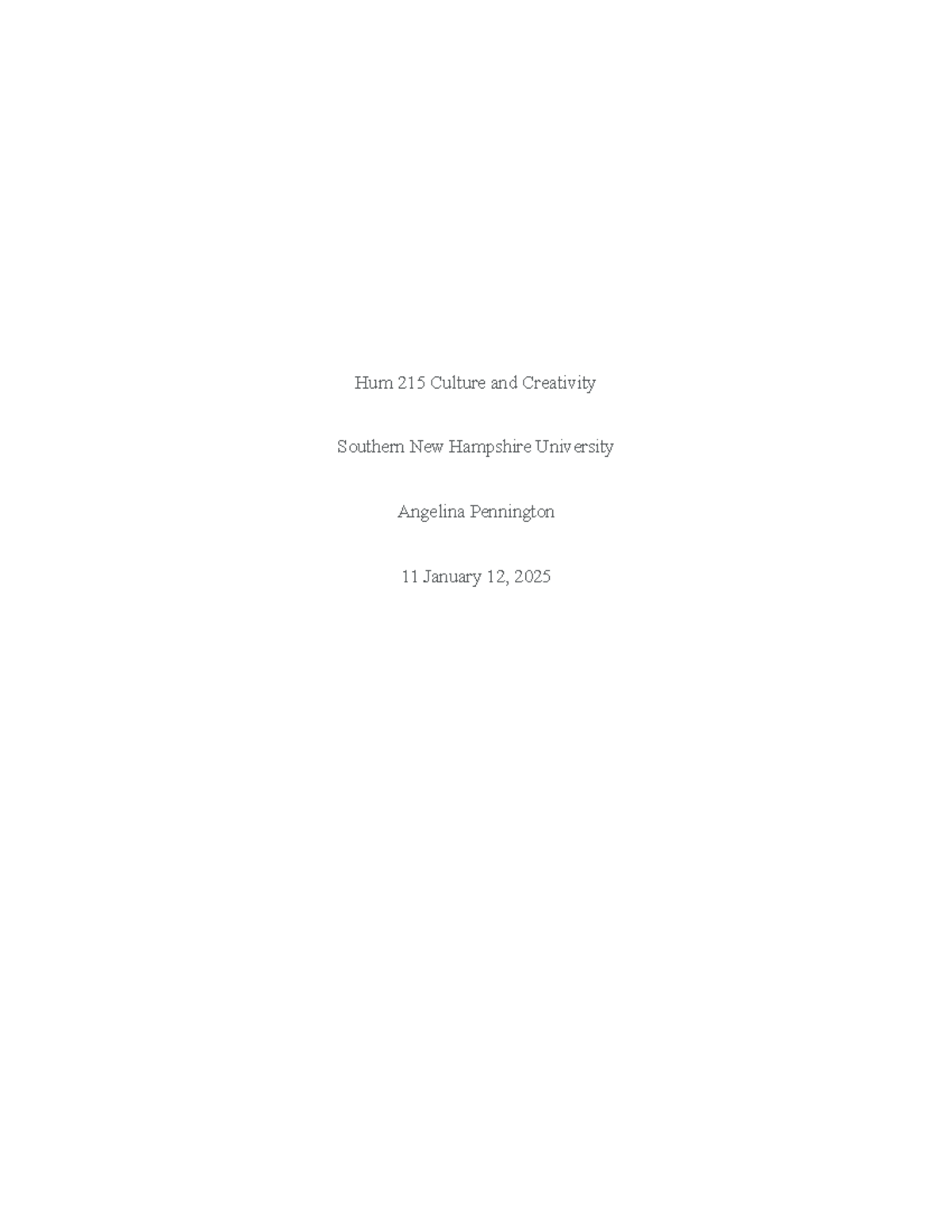 Hum 215 Final Essay: Exploring Culture's Influence on Creativity - Studocu