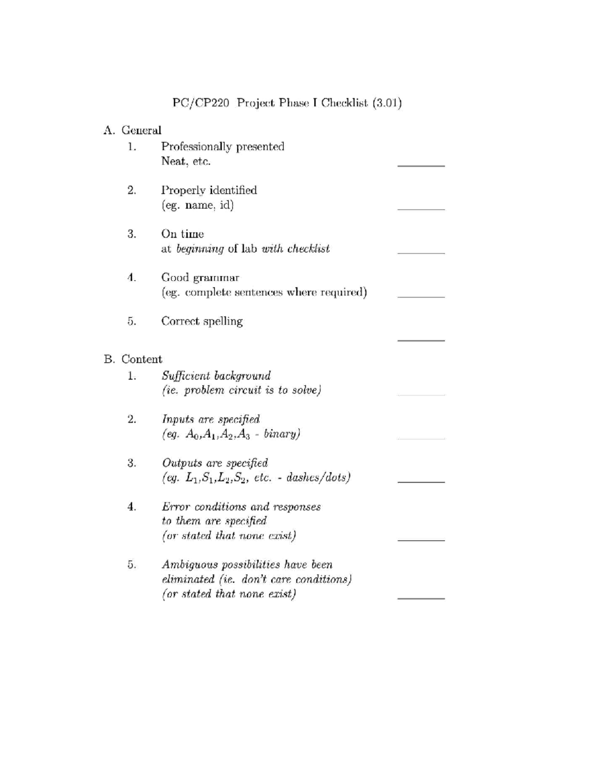 Project Phase I Checklist (3.01): Key Requirements and Guidelines - Studocu