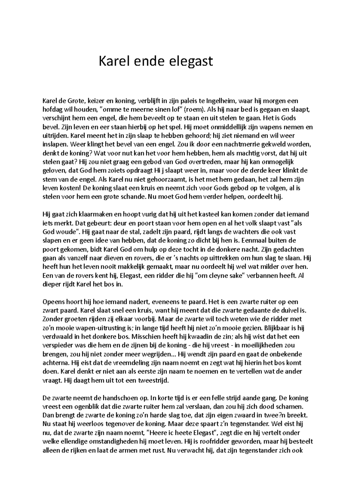 Karel ende Elegast - Samenvatting en Analyse van het Verhaal - Studeersnel