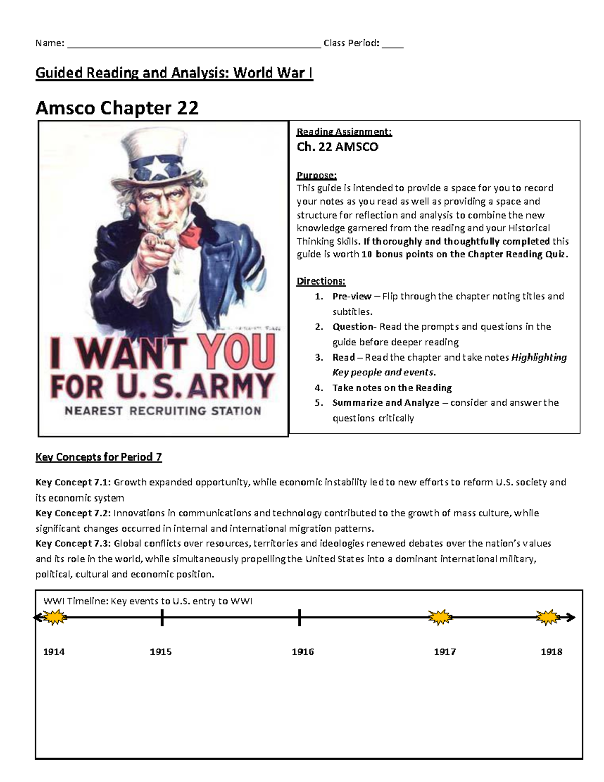 Guided Reading & Analysis: WWI Amsco Ch. 22 Assignment - Studocu