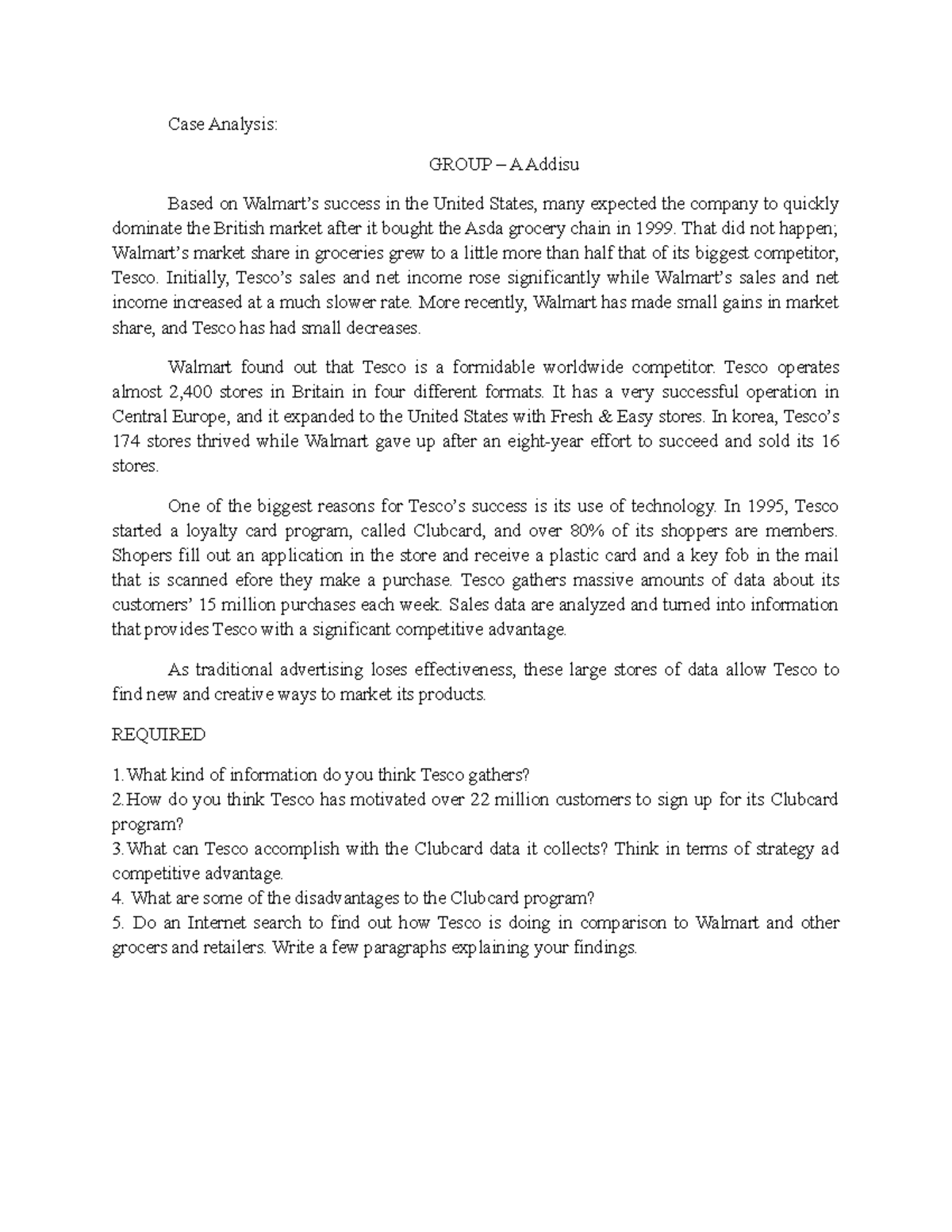 CASE Study - Walmart vs. Tesco: Competitive Strategies Analysis - Studocu