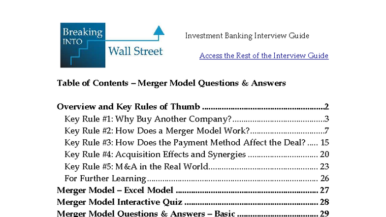 Investment Banking Interview Guide: Merger Model Insights (04 03) - Studocu