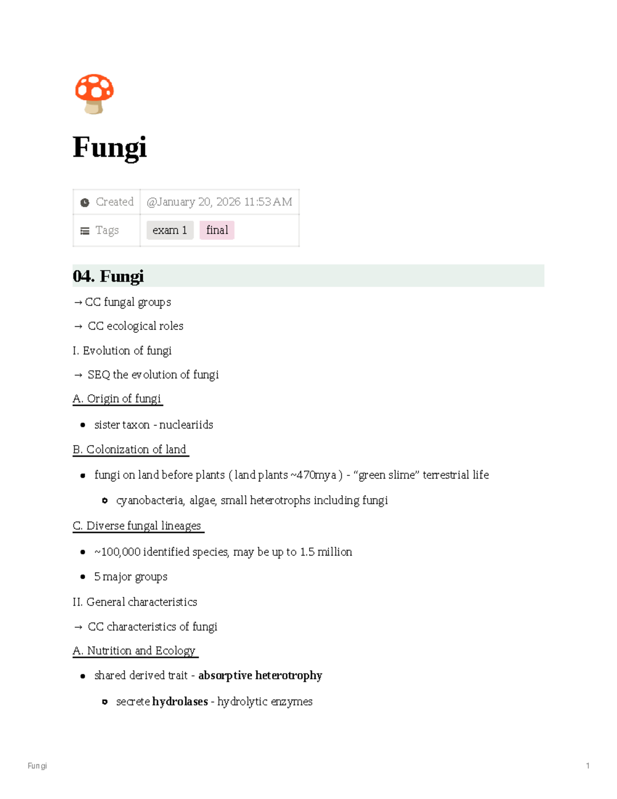 Fungi Exam 1 Final Notes: Evolution, Diversity, and Ecology - Studocu