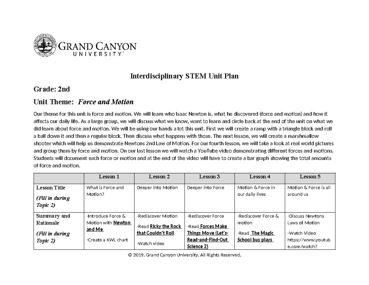 Interdisciplinary Lesson Plan on Force & Motion for ELM 462 - Studocu