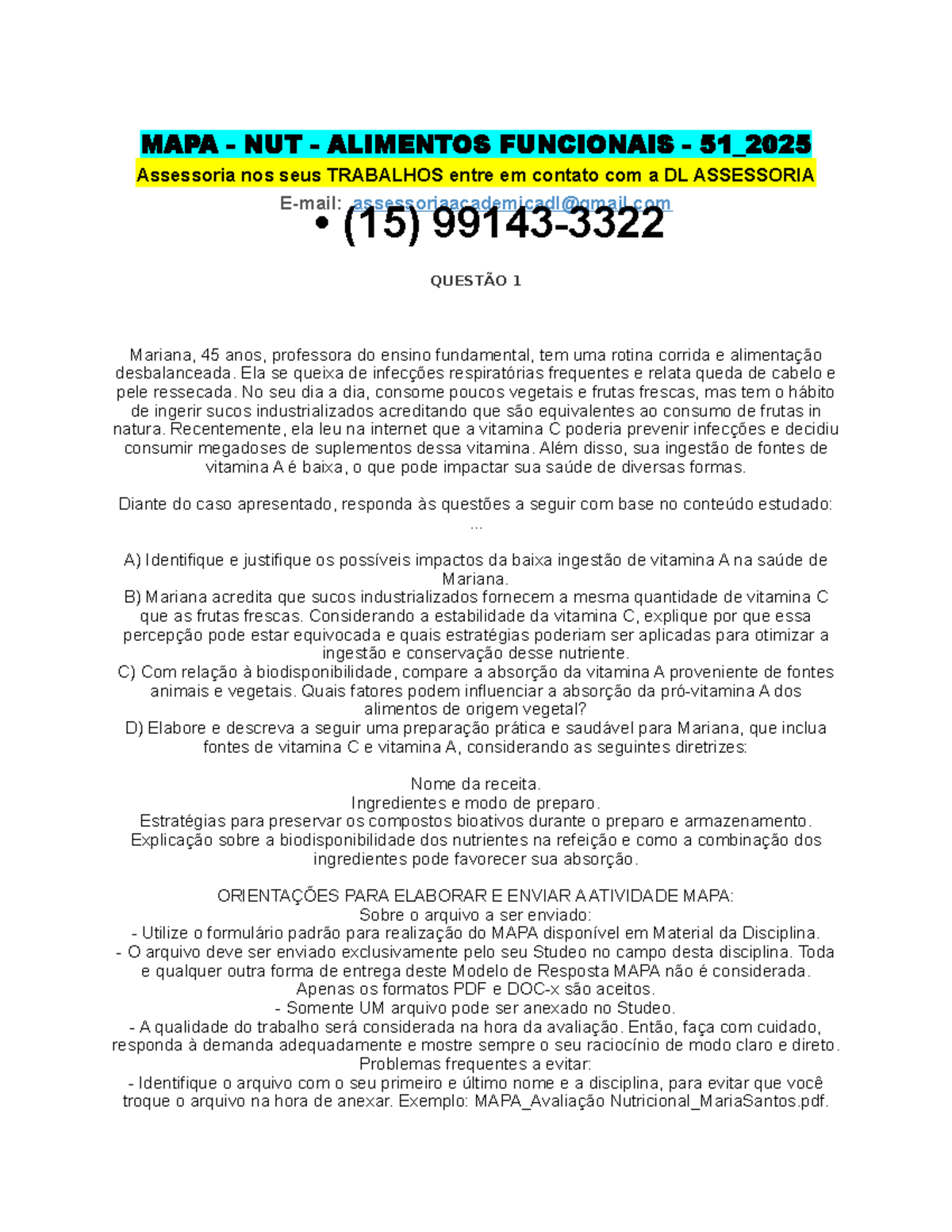 MAPA NUT 51_2025: Avaliação Nutricional e Suplementação de Mariana ...