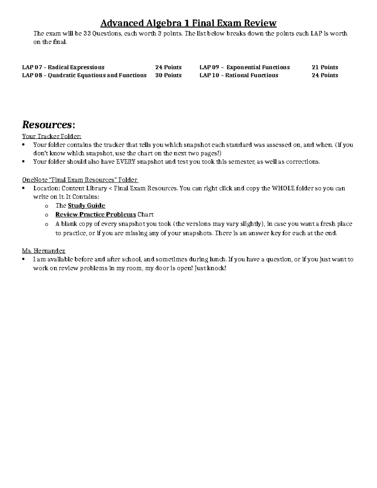 Adv Algebra 1 Final Exam Review Guide 2025 - Studocu