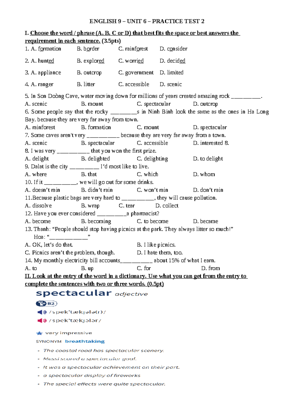 ENGLISH 9 UNIT 6 PRACTICE TEST 2 - Ilearn 9 - Studocu