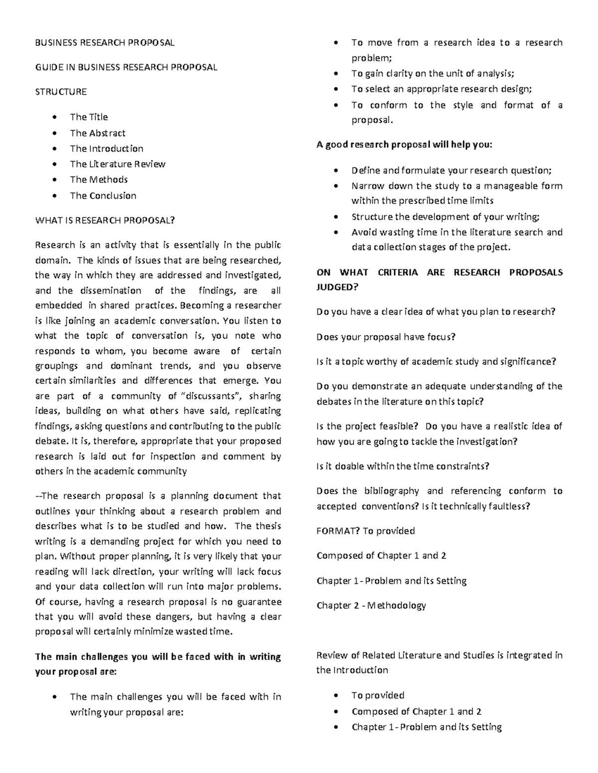 Business Research Proposal Guide: Structure and Key Steps - Studocu