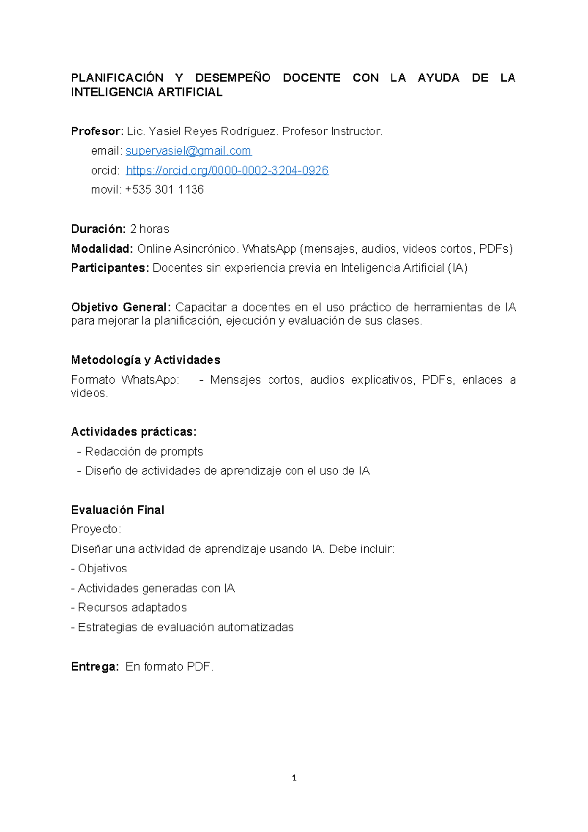 PLANIFICACIÓN DOCENTE CON IA: HERRAMIENTAS Y ESTRATEGIAS (EDU-101 ...