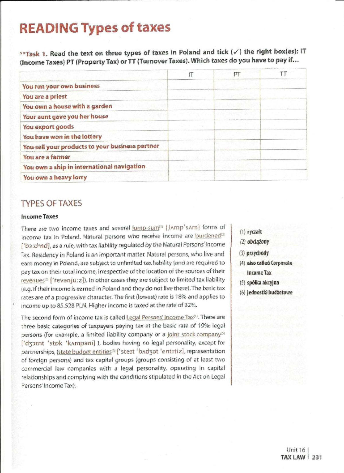 Types of Taxes in Poland - Legal English (TAX LAW 231) - Studocu