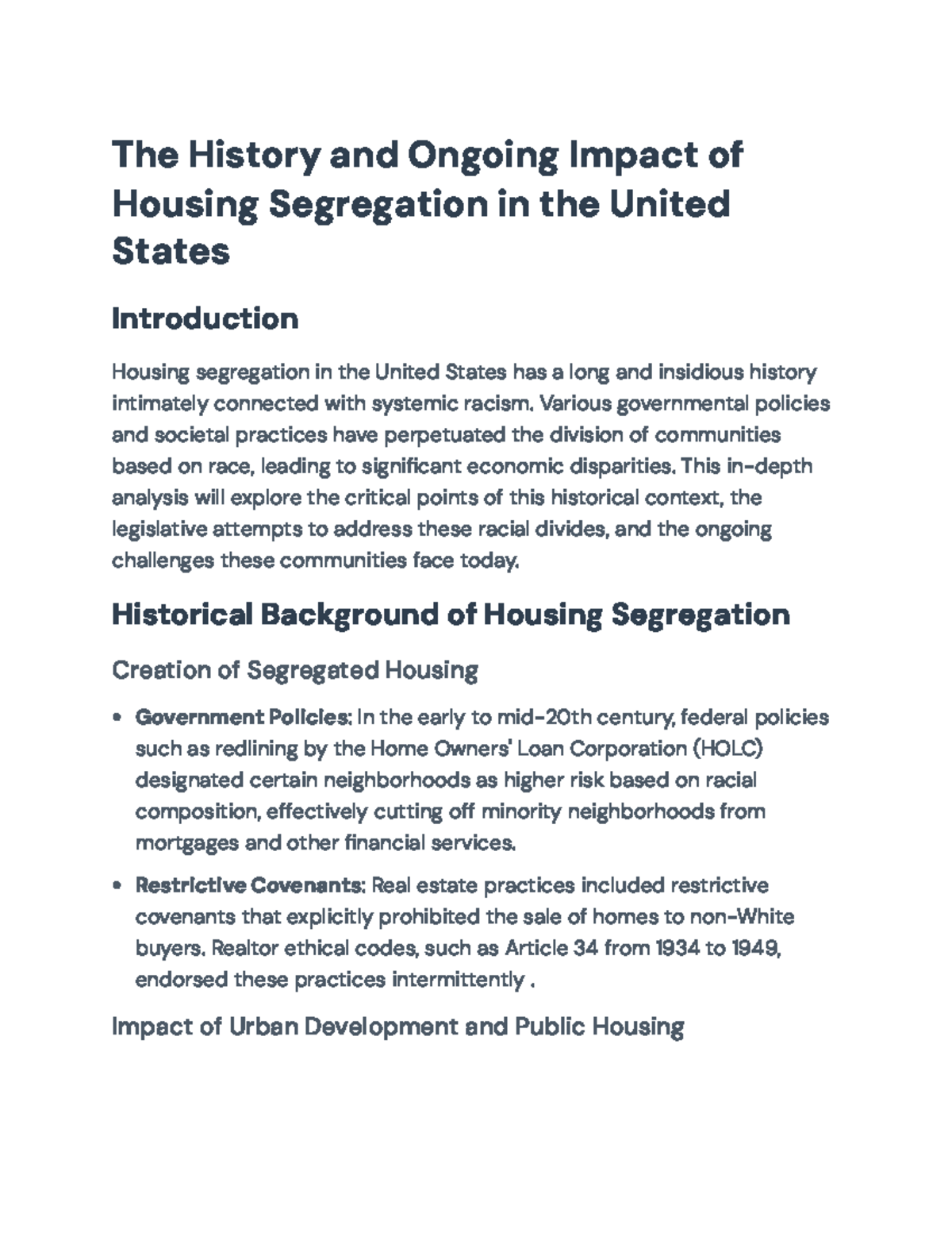 The History and Impact of Housing Segregation in the U.S. (ECO 301 ...