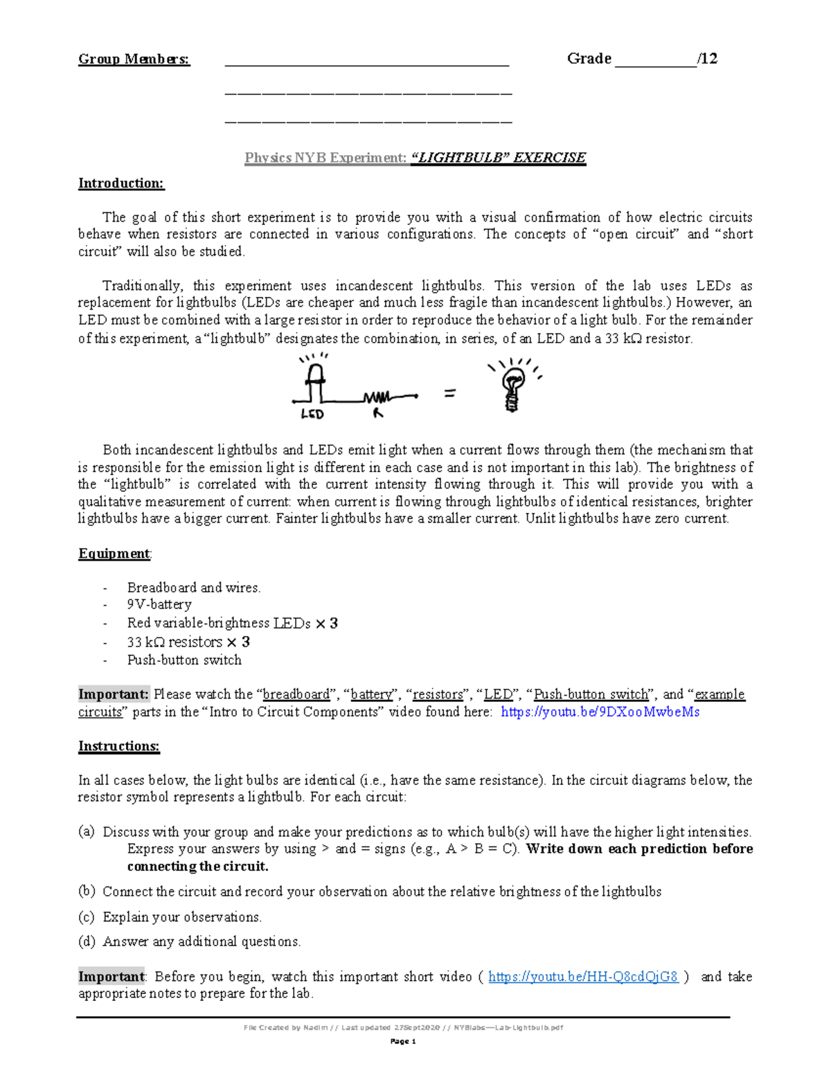 NYB241 Lightbulb Lab Experiment Report - Fall 2020 by Nadim - Studocu