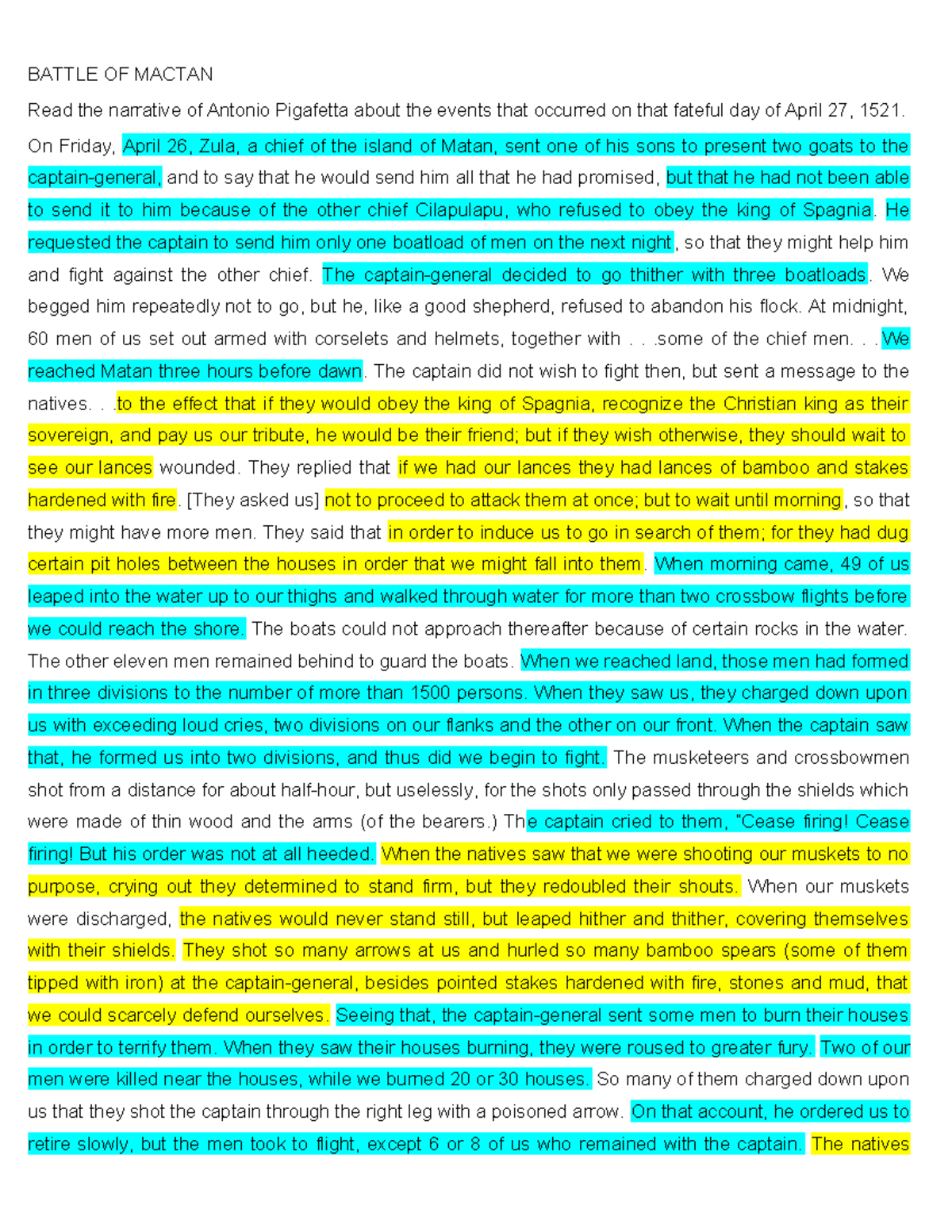 Battle of Mactan: Antonio Pigafetta's Narrative of April 27, 1521 - Studocu