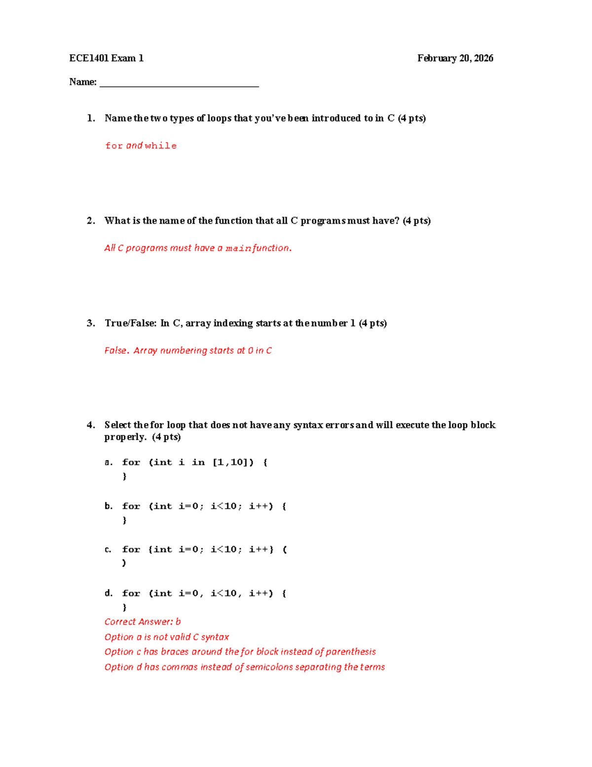 ECE1401 S26 Exam 1 Solutions - February 20, 2026 - Studocu