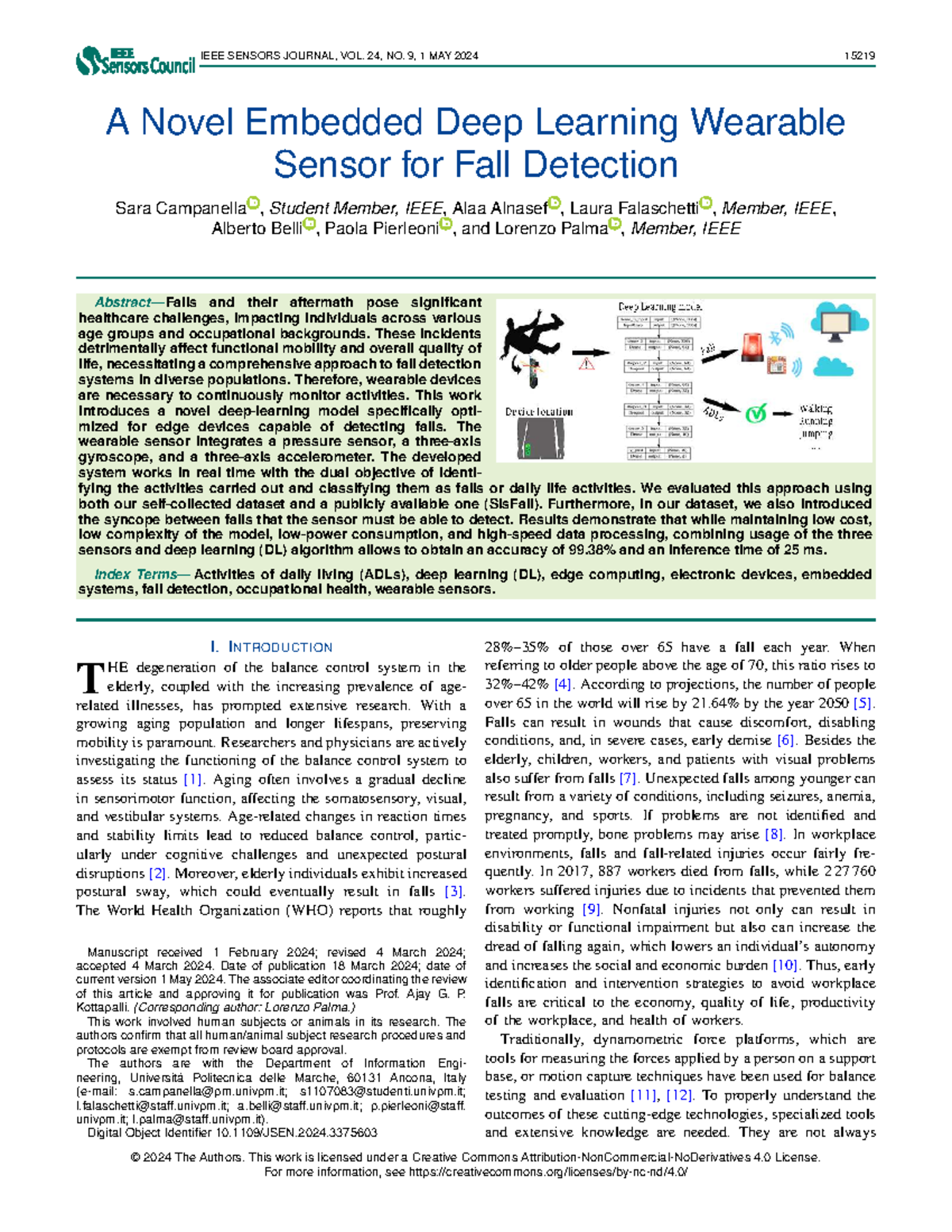 Novel Embedded DL Wearable Sensor for Fall Detection (SENSORS 2024 ...
