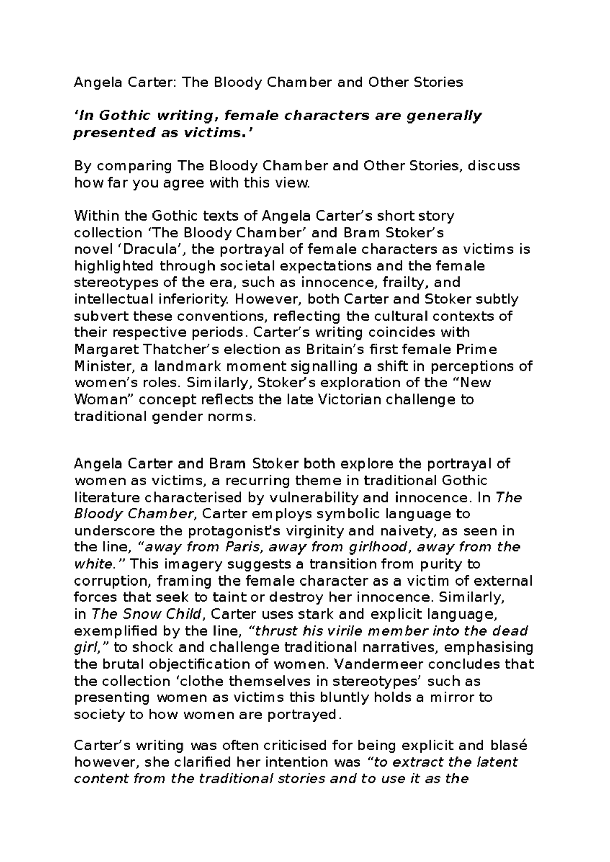 Angela Carter: Gothic Female Victims in The Bloody Chamber & Dracula ...