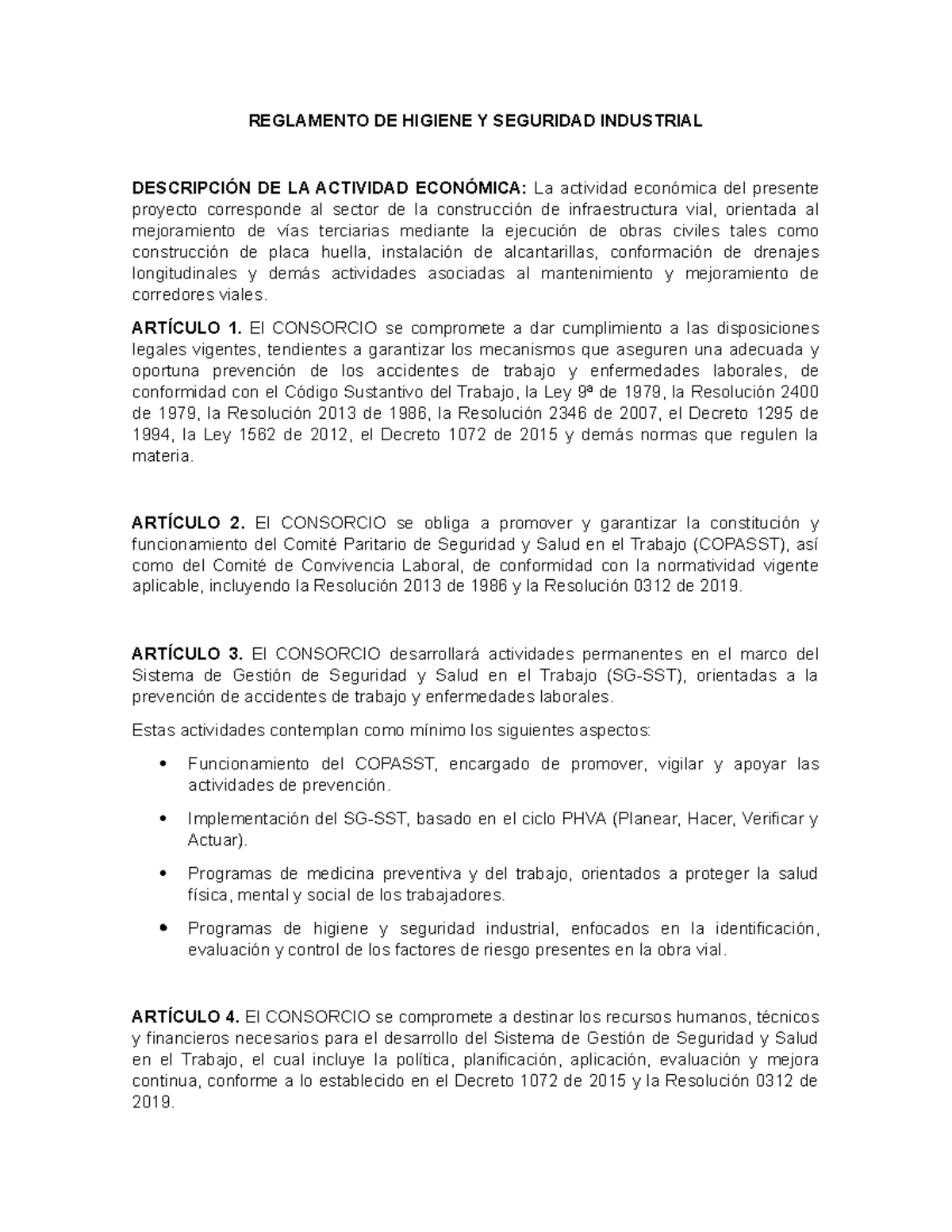 Reglamento de Higiene y Seguridad Industrial - Consorcio - Studocu