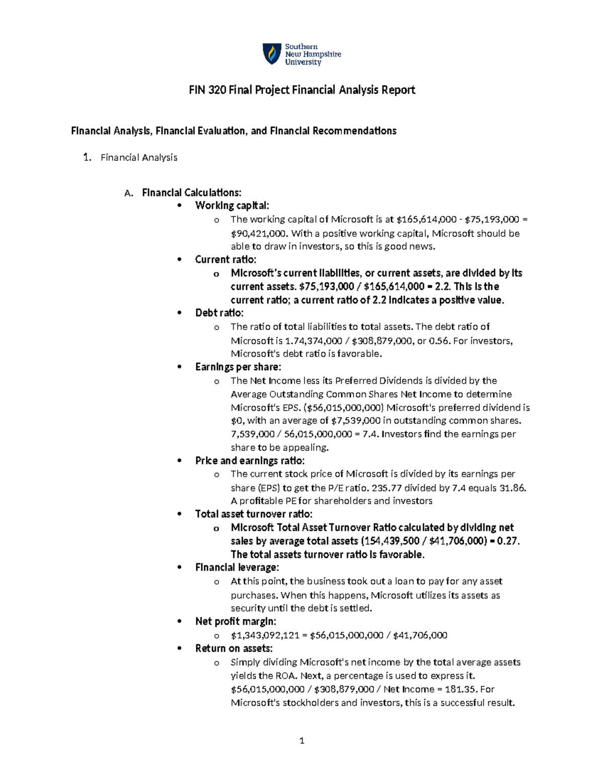 FIN 320 Final Project: Comprehensive Financial Analysis of Microsoft - Studocu