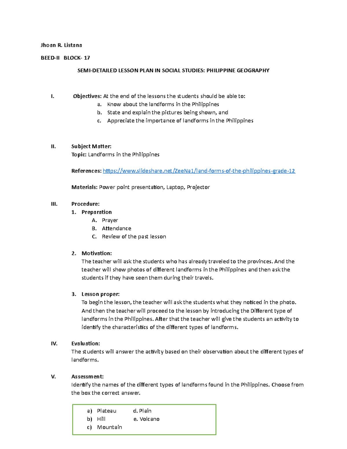 SEMI-DETAILED LESSON PLAN in GEOGRAPHY (BEED-II BLOCK-17) - Studocu