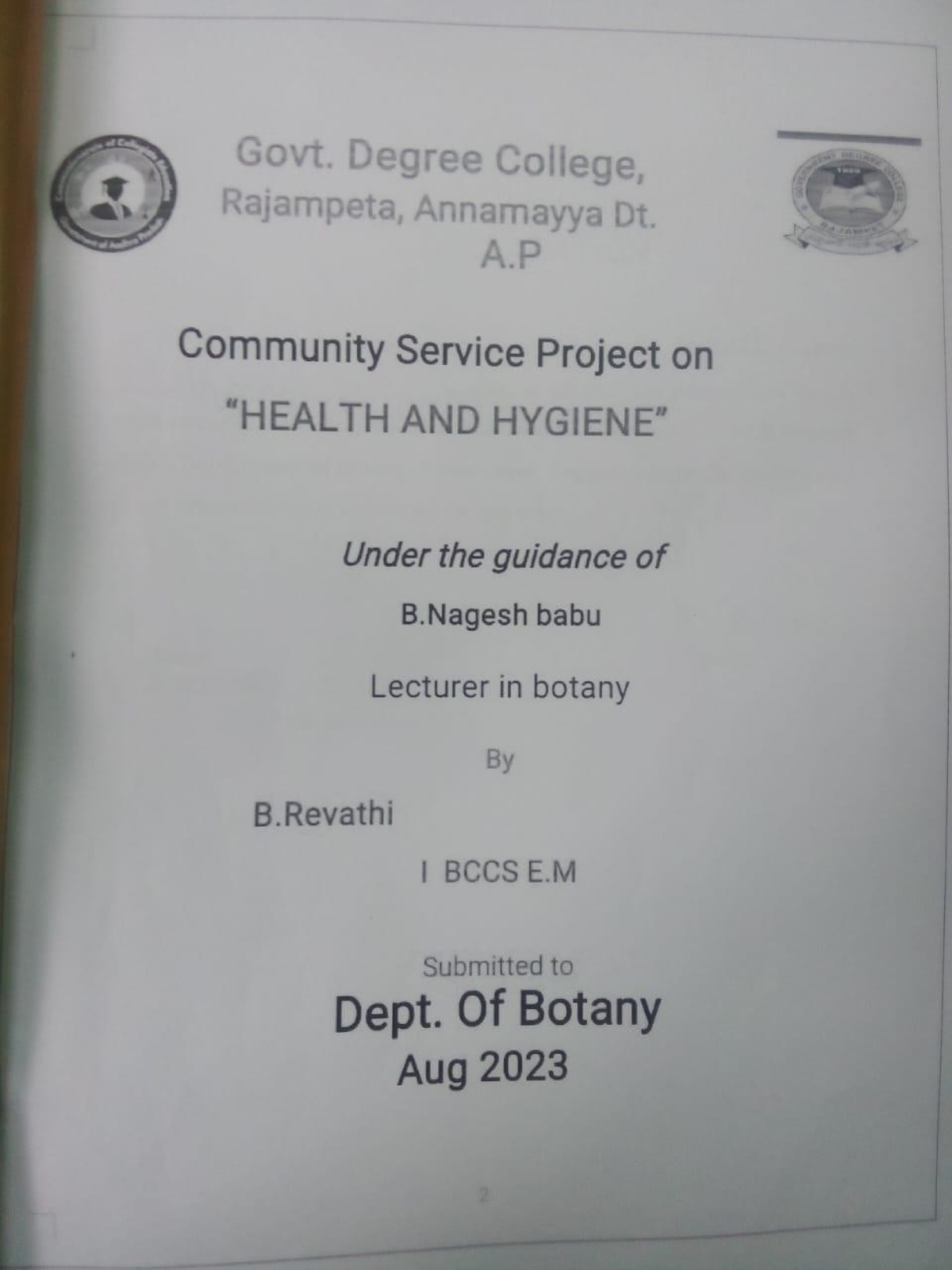 CSP Project Report on Health and Hygiene - BCCS 0118 - Studocu