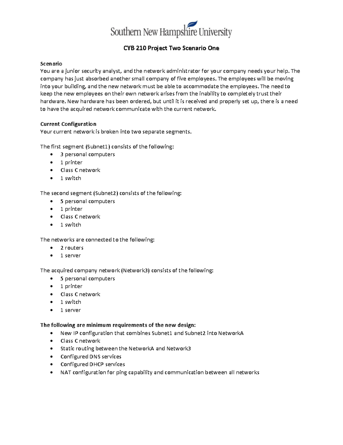 CYB 210 Project Two Scenario 1: Network Configuration Design - Studocu
