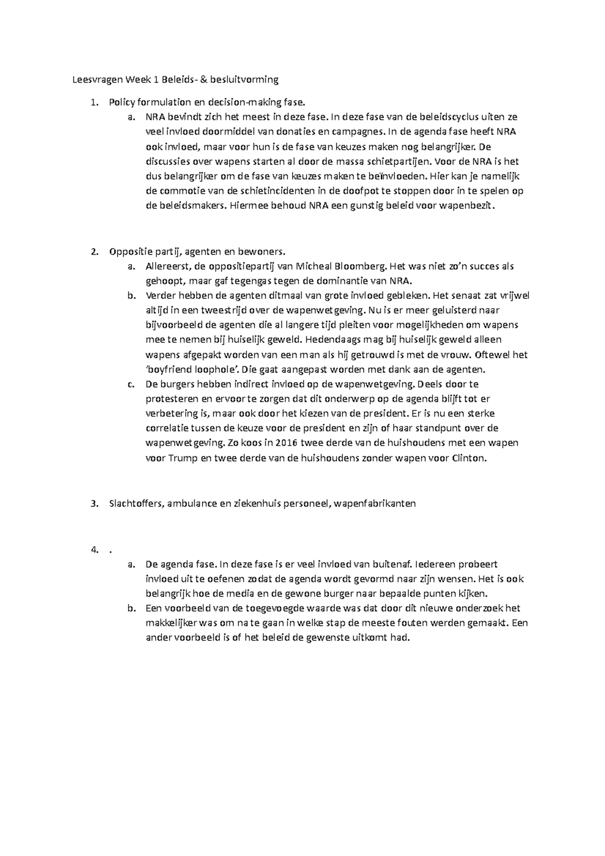 Beleid & Besluitvorming: Leesvragen Week 1 (Beleid). - Studeersnel