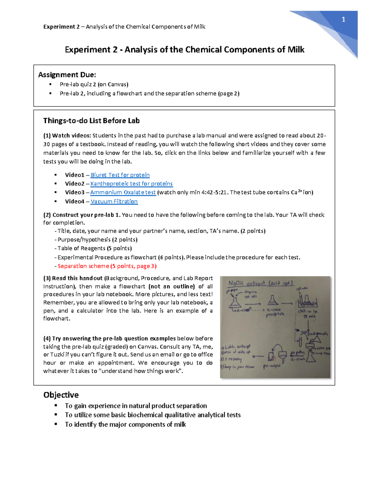 Experiment 02: Analyzing Chemical Components of Milk - Lab Handout ...