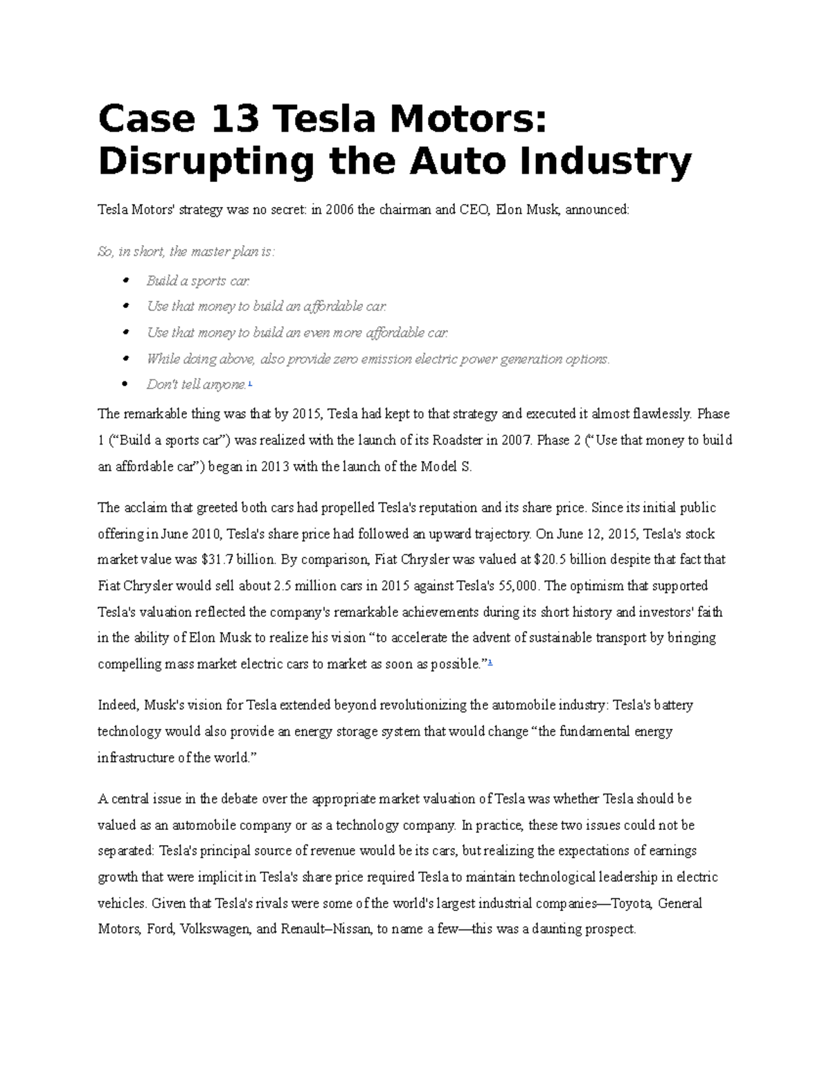 Attachment 1 - Tesla Motors Case Study - Case 13 Tesla Motors ...
