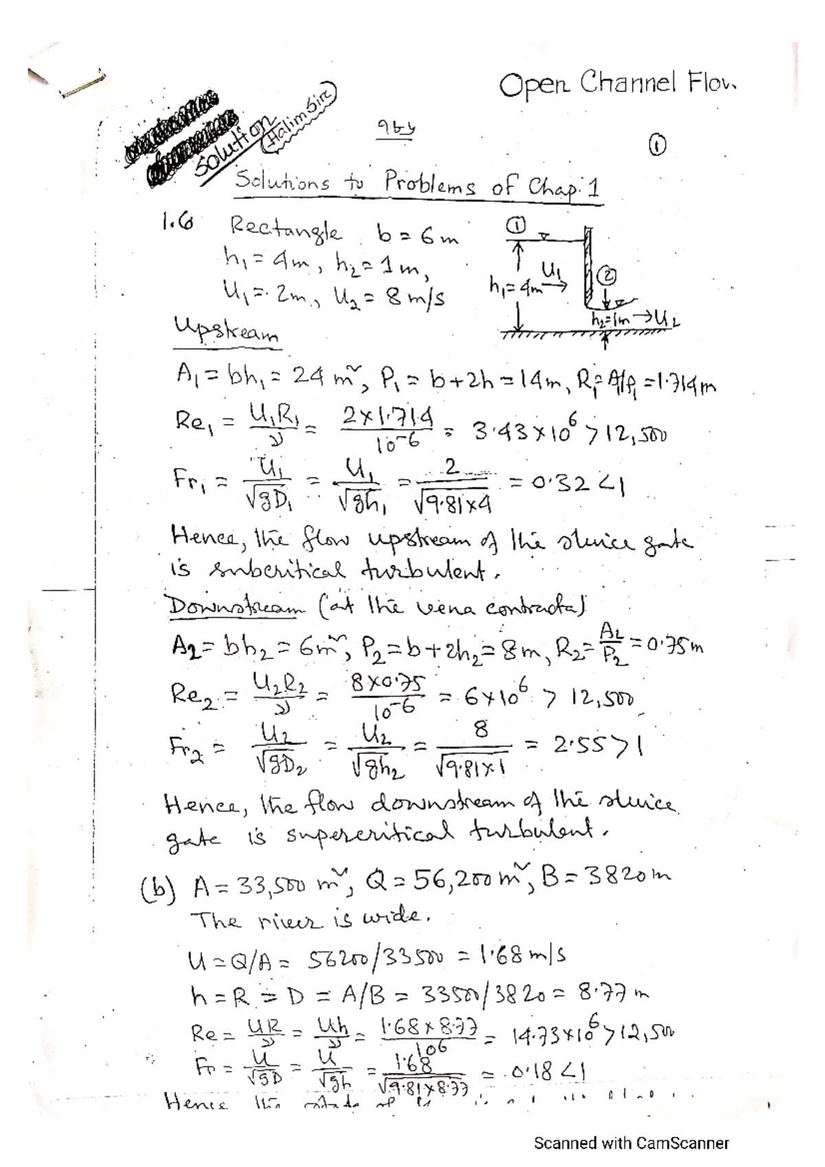 Open Channel Flow Solutions: Problem Set from Chapter 1.6 - Studocu