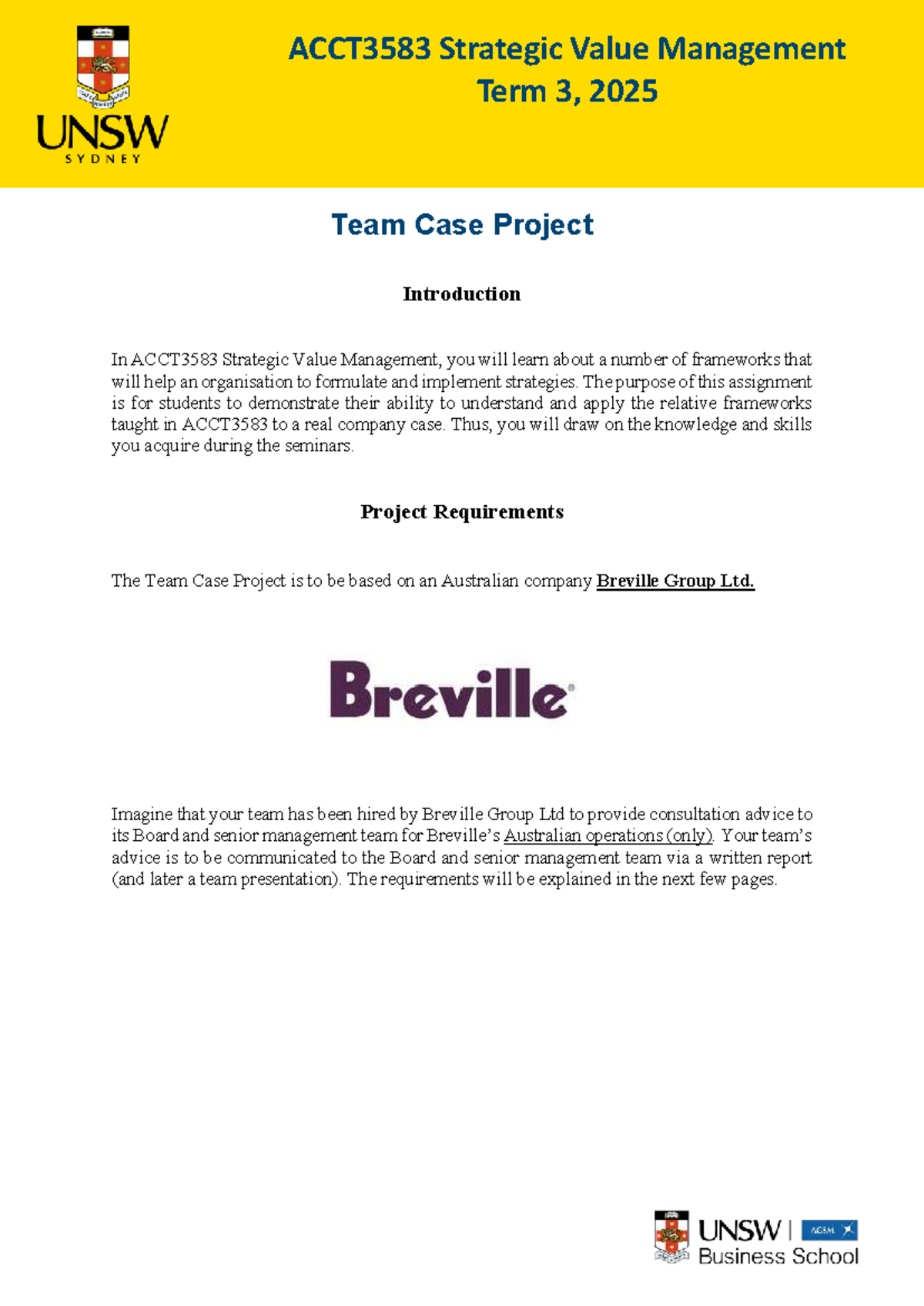 ACCT3583 Team Case Project: Breville Group Ltd Strategy Analysis - Studocu