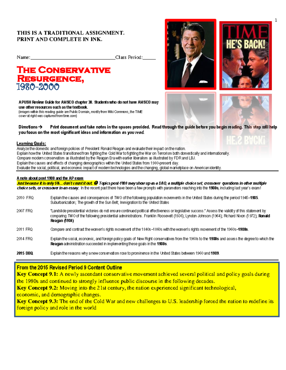 Ch 30 - APUSH Review Guide: Conservatism & Reagan Era (1980-2000) - Studocu