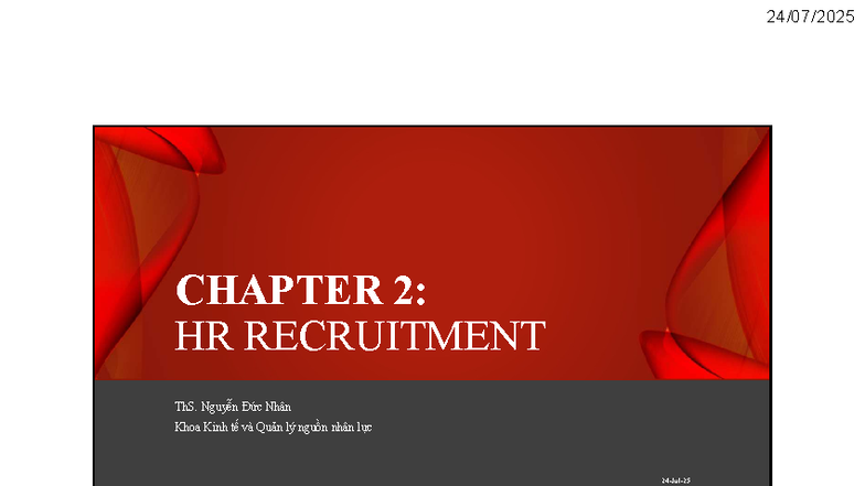 CHAPTER 2: HR RECRUITMENT - Strategic Planning & Processes ThS. Nguyễn Đức Nhân - Studocu