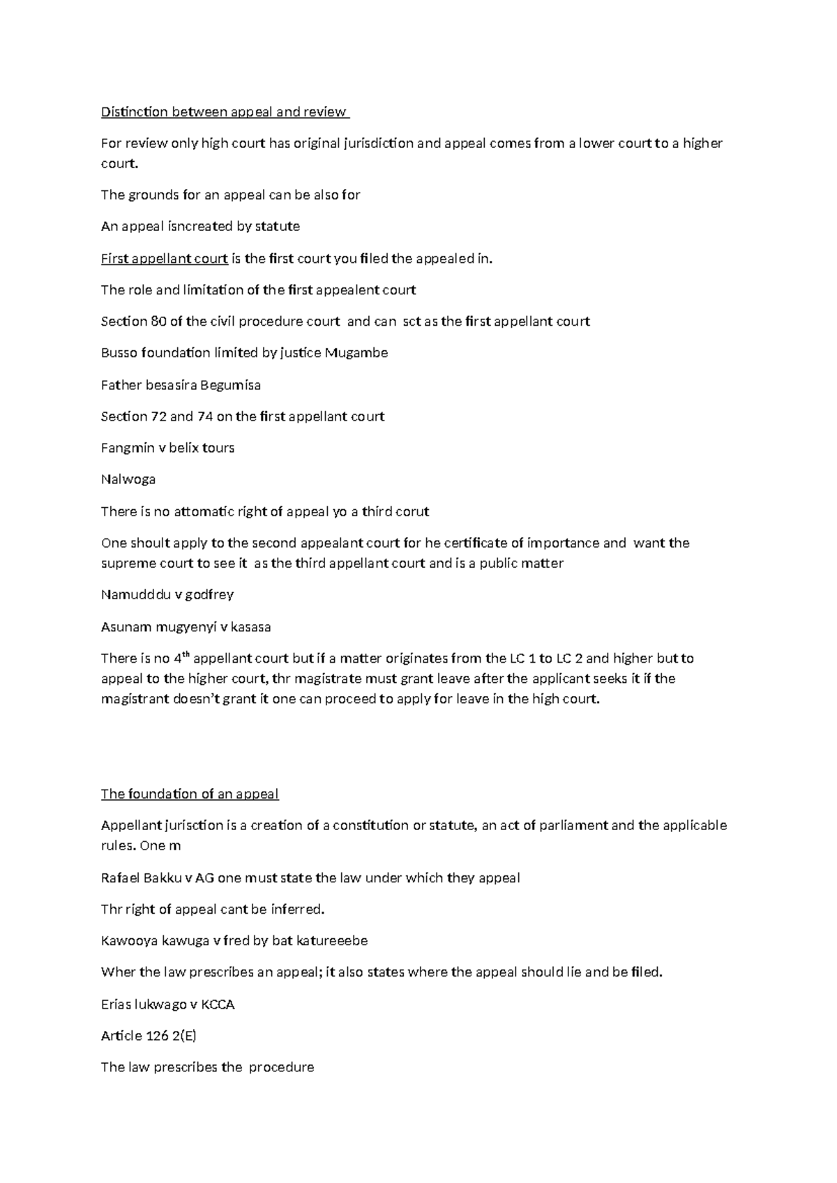 Civil Procedure II - Appeal vs Review: Key Concepts and Cases - Studocu