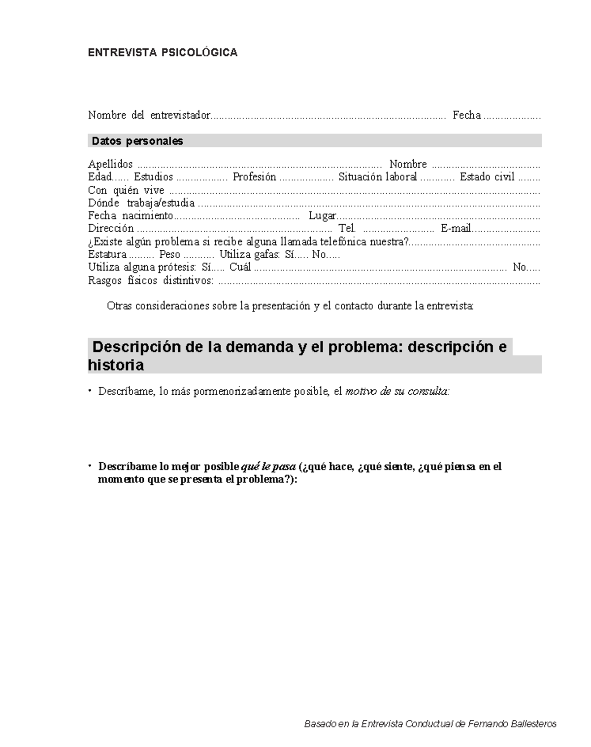 Entrevista Conductual Psicológica - Fernández Ballesteros - Einstein ...