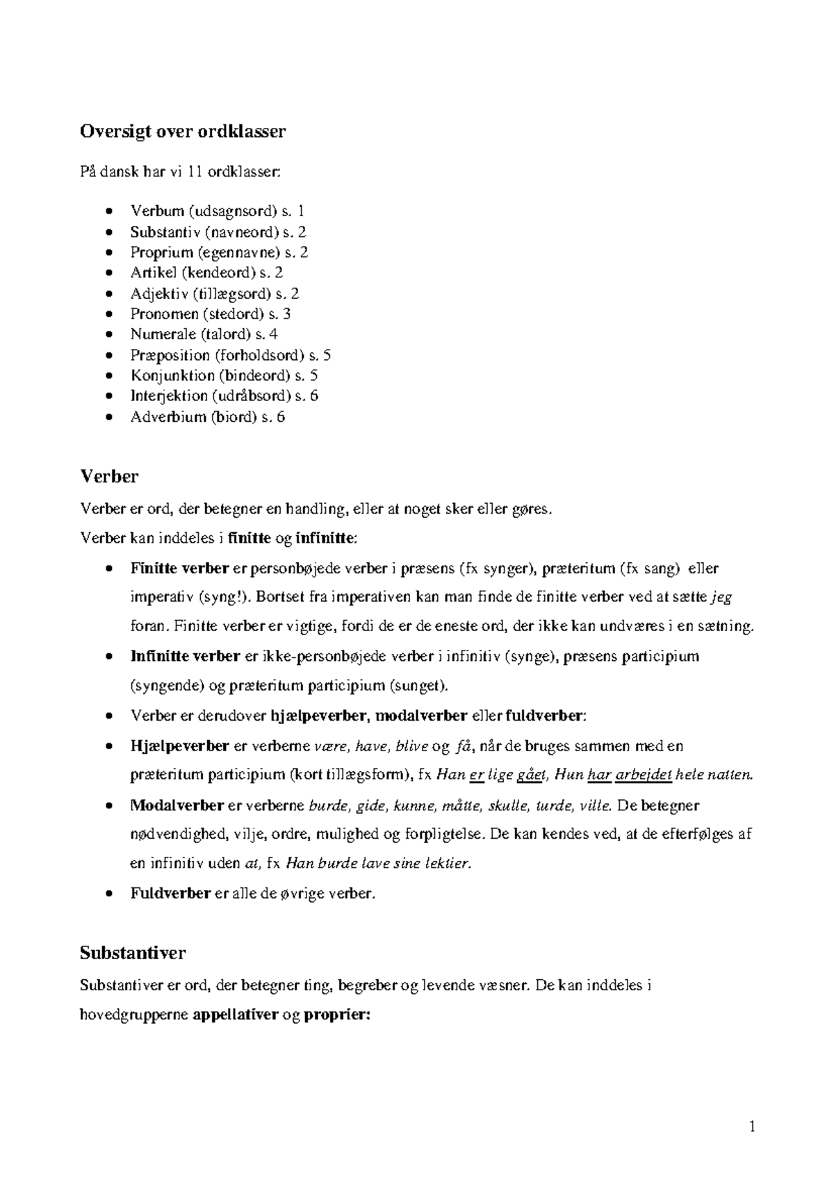 Oversigt over ordklasserne (Danish Language Class - Dansk Sprog) - Studocu