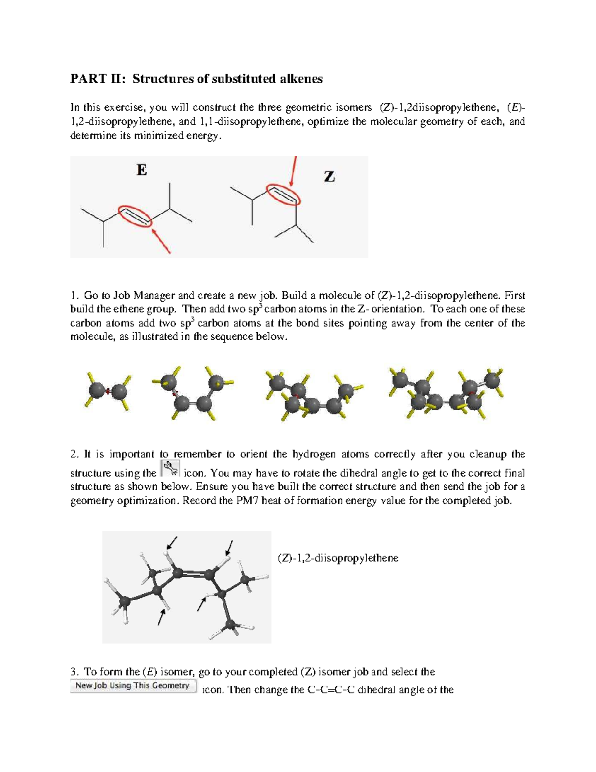 Computational part 2: Structures and isomers of substituted alkenes ...