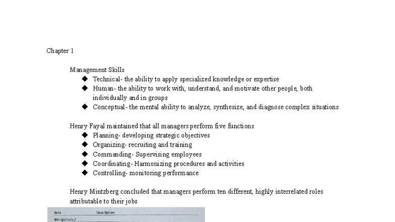 Chapter 1: Management Skills Overview - BNAD Exam 1 Notes - Studocu
