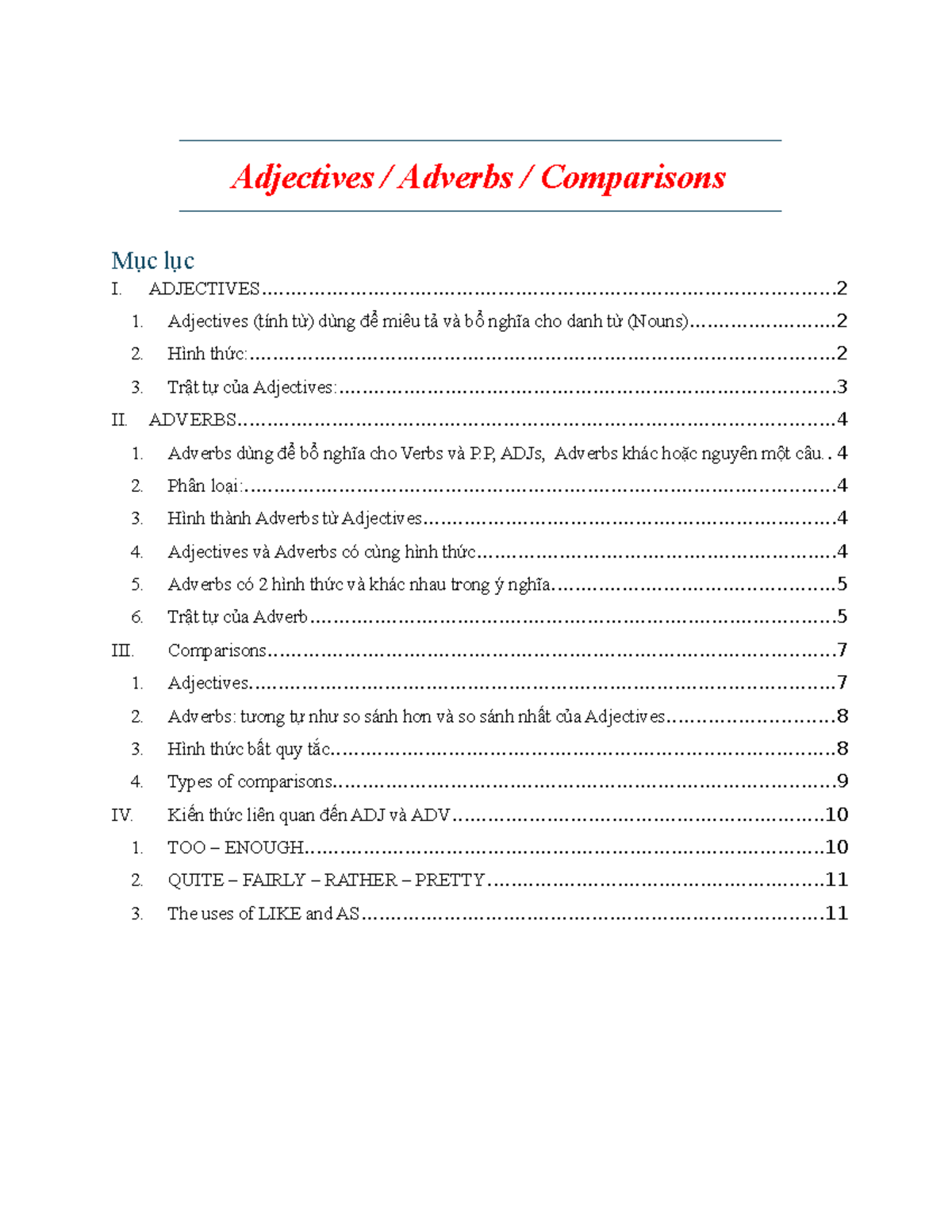 Adjectives, Adverbs & Comparisons Overview (ENG 101) - Studocu