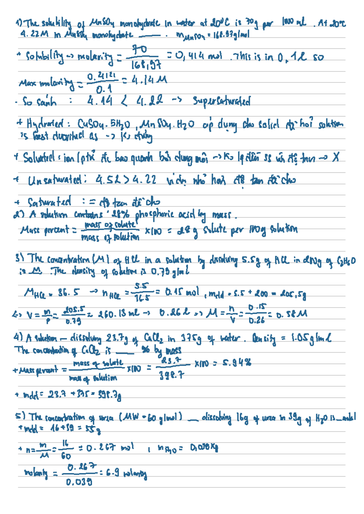 Chemforeng 2 - Solubility and Concentration Calculations - Studocu